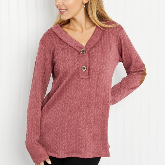 Heimish | Tops | Heimish Round The Fire Cabletexture Henley With Elbow Patches | Poshmark